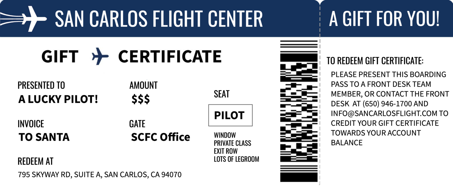 Buy a San Carlos Flight Center Gift Certificate – San Carlos Flight Center